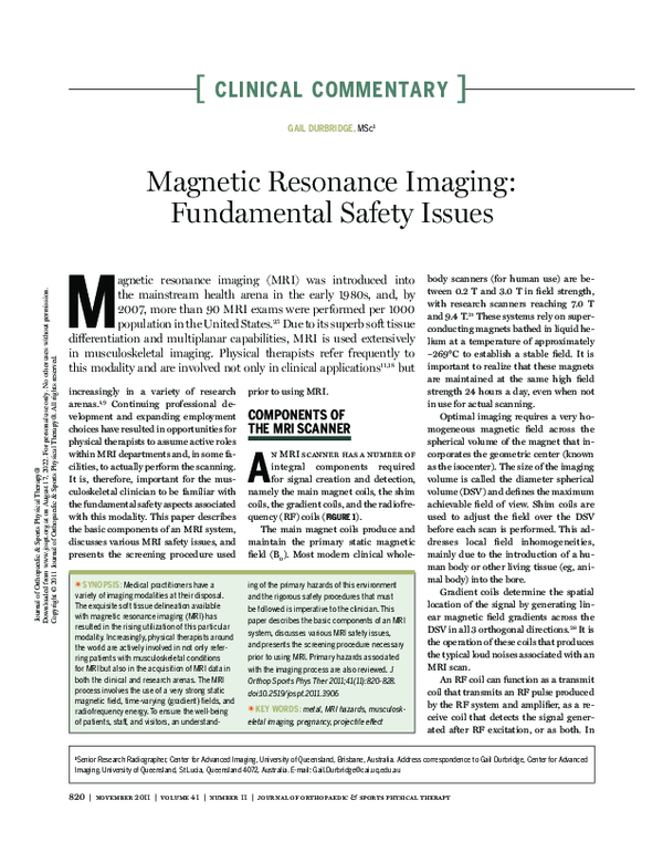 (PDF) Magnetic Resonance Imaging: Fundamental Safety Issues