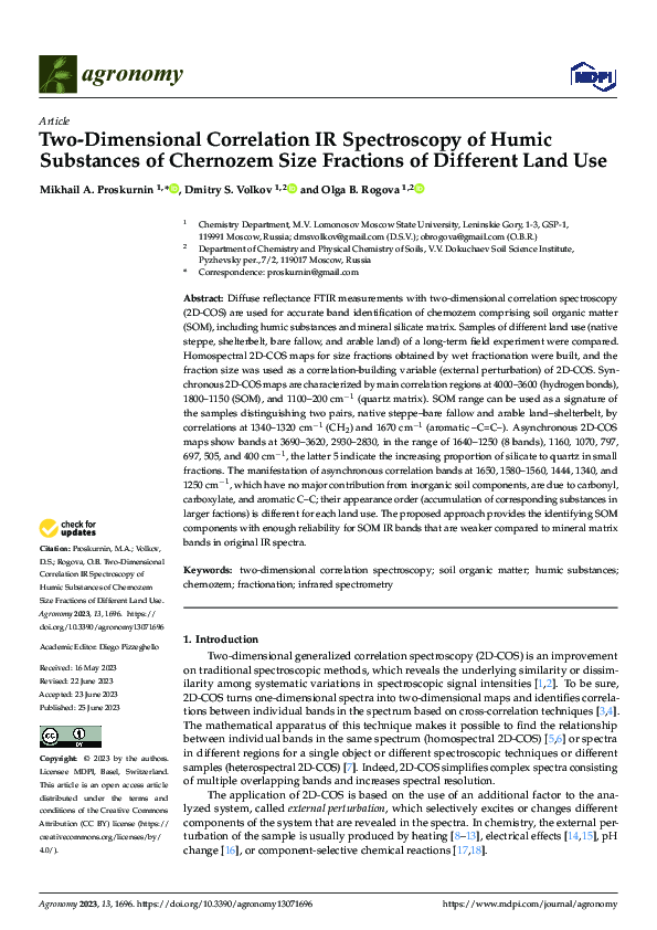 (PDF) Two-Dimensional Correlation IR Spectroscopy of Humic Substances of Chernozem Size ...