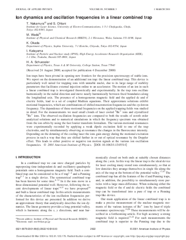 (PDF) Ion dynamics and oscillation frequencies in a linear combined trap