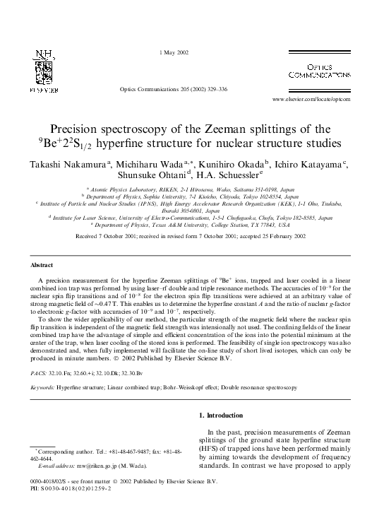(PDF) Precision spectroscopy of the Zeeman splittings of the hyperfine structure for nuclear ...