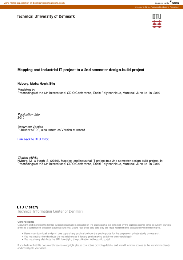 (PDF) Mapping and industrial IT project to a 2nd semester design-build ...
