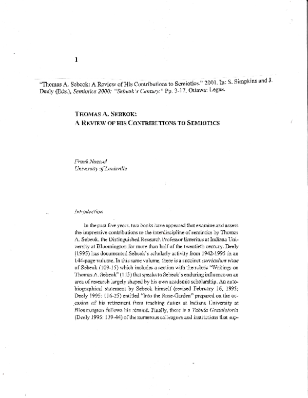 (PDF) Thomas A. Sebeok: A Review of His Contributions to Semiotics