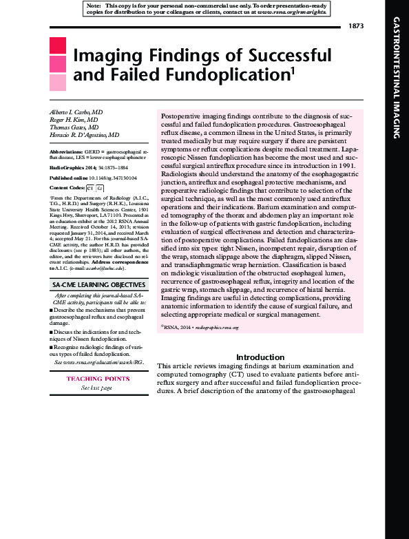 (PDF) Imaging Findings of Successful and Failed Fundoplication