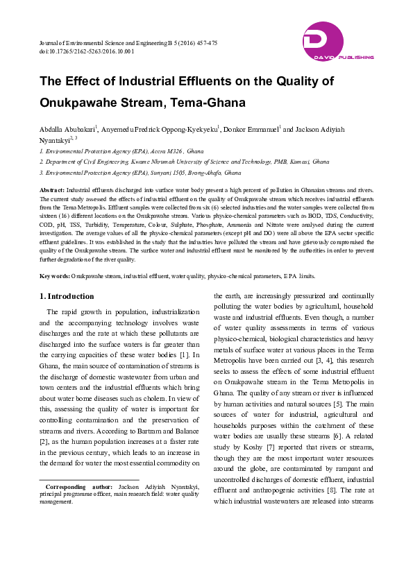 (PDF) The Effect of Industrial Effluents on the Quality of Onukpawahe ...