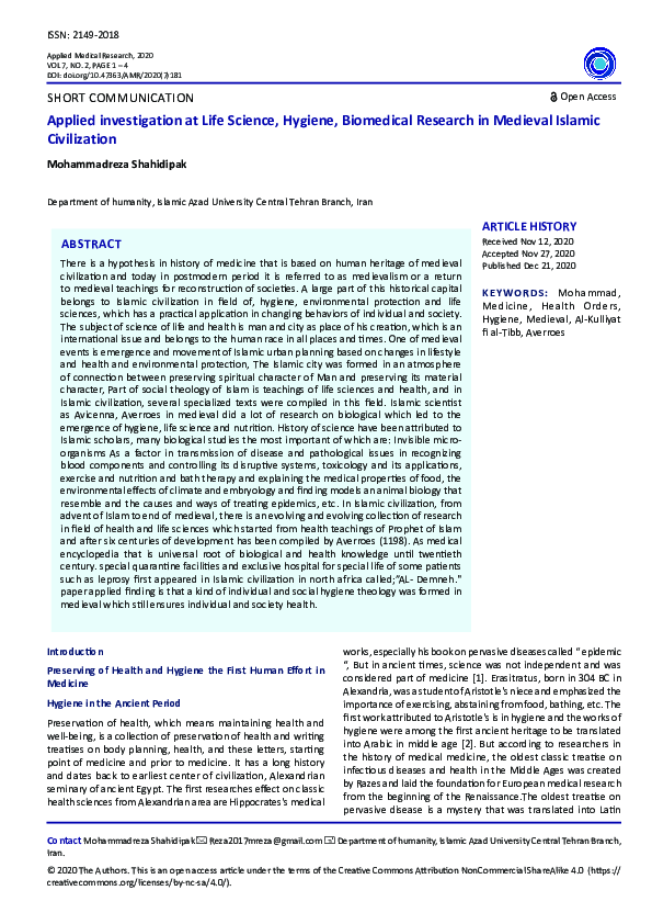 (PDF) Applied investigation at Life Science, Hygiene, Biomedical ...