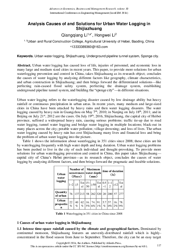 (PDF) Analysis Causes of and Solutions for Urban Water Logging in Shijiazhuang