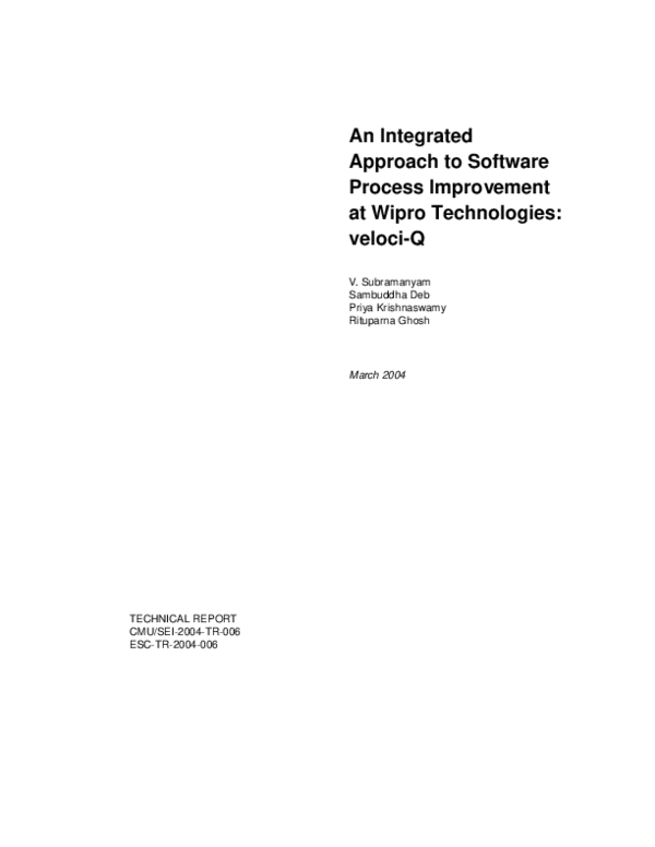(PDF) An Integrated Approach to Software Process Improvement at Wipro ...