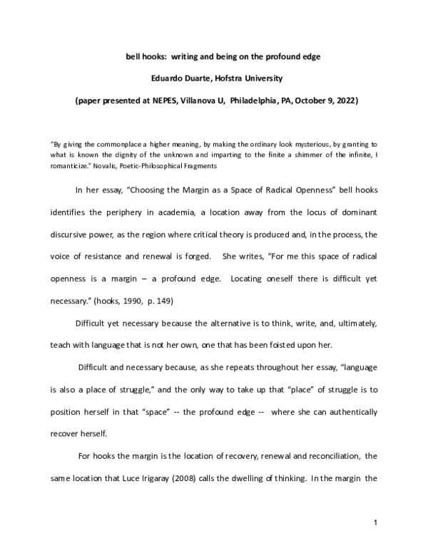 (PDF) bell hooks: writing and being on the profound edge