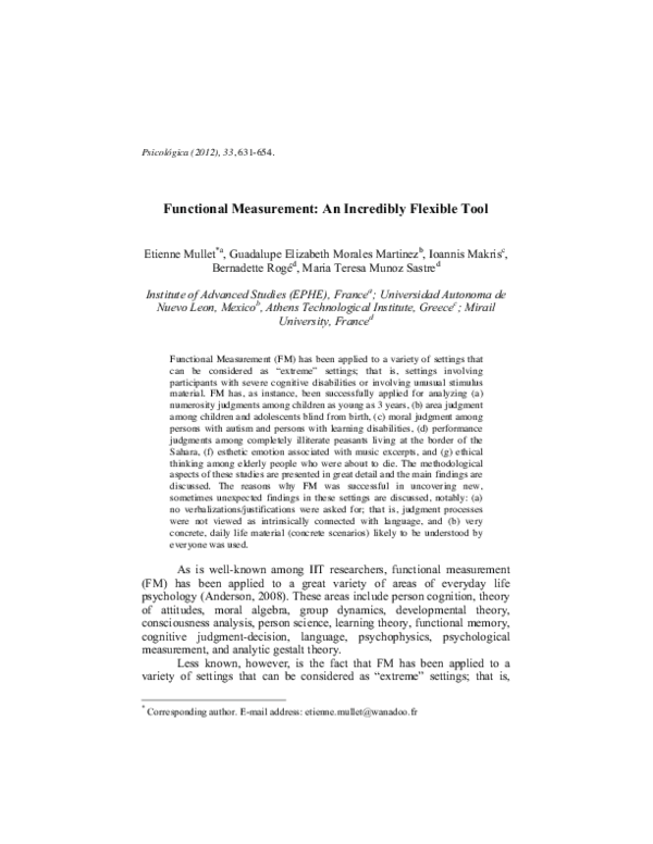(PDF) Functional Measurement: An Incredibly Flexible Tool