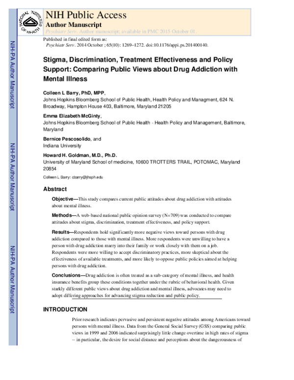 (PDF) Stigma, Discrimination, Treatment Effectiveness, and Policy ...