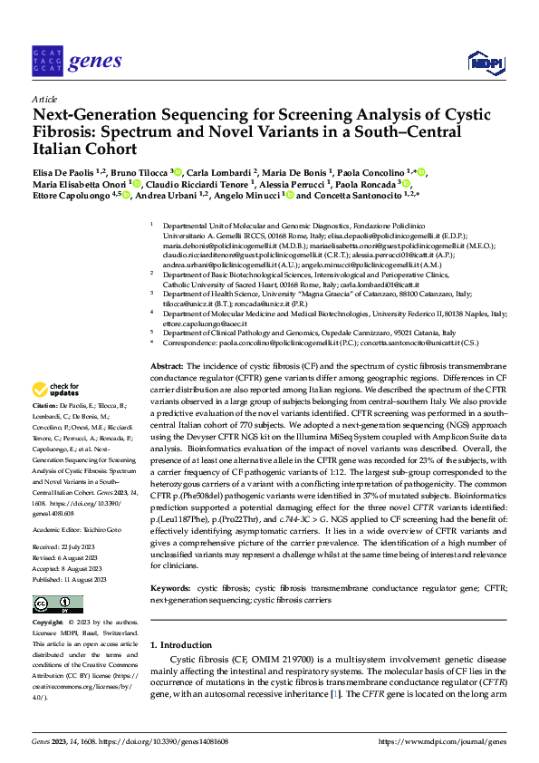 (PDF) Next Generation Sequencing for Screening Analysis of Cystic Fibrosis: Spectrum and Novel ...