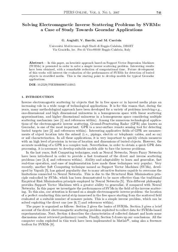 (PDF) Solving Electromagnetic Inverse Scattering Problems by SVRMs: a Case of Study Towards ...