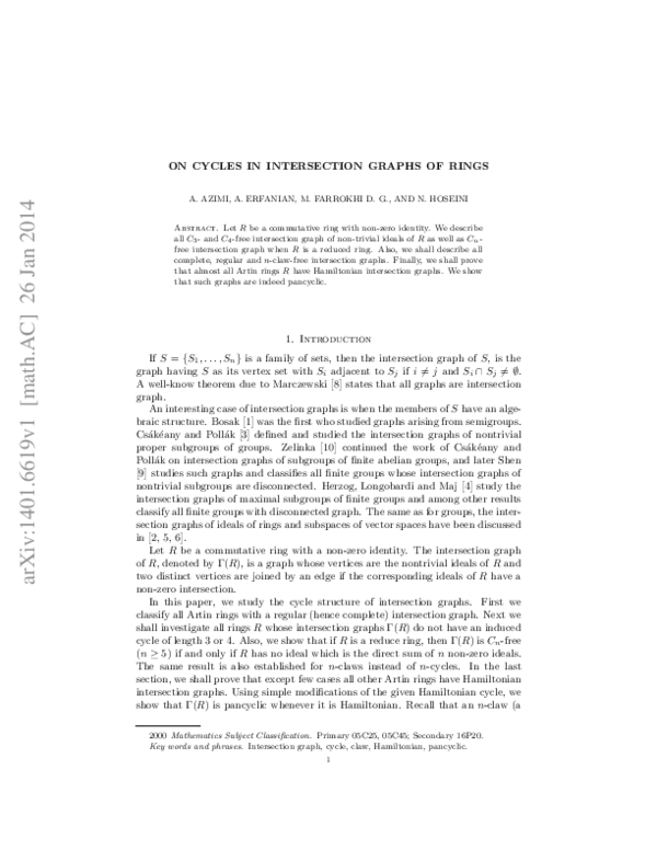 (PDF) On cycles in intersection graph of rings | Ahmad Erfanian - Academia.edu