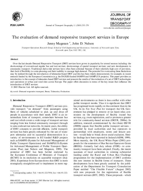 (PDF) The evaluation of demand responsive transport services in Europe