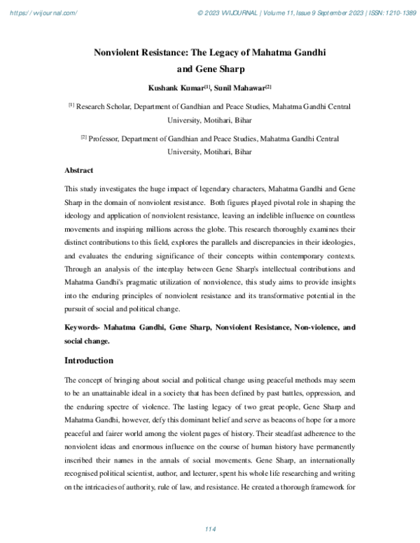 (PDF) Nonviolent Resistance: The Legacy of Mahatma Gandhi and Gene Sharp