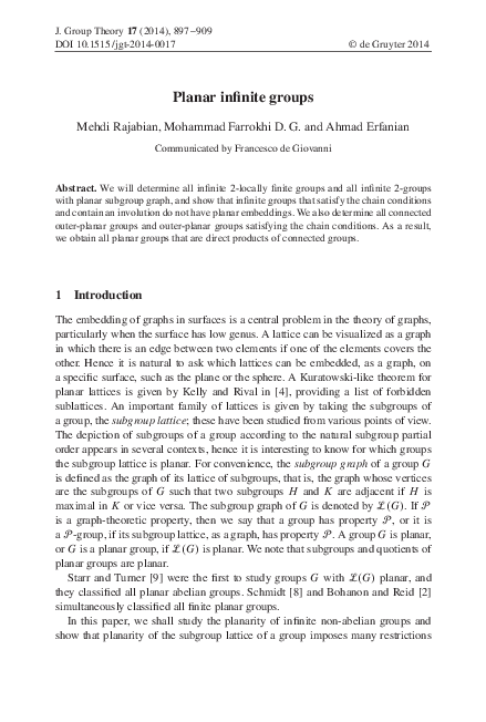 (PDF) Planar inﬁnite groups