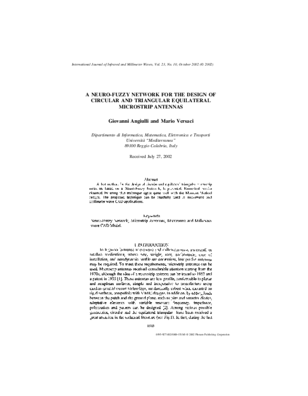(PDF) A Neuro-Fuzzy Network for the Design of Circular and Triangular Equilateral Microstrip ...