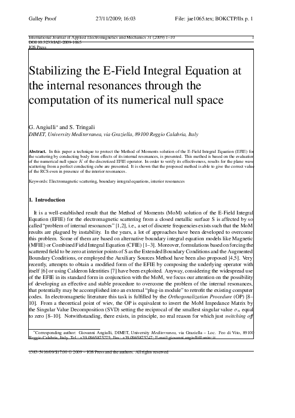 (PDF) Stabilizing the E-Field Integral Equation at the internal ...