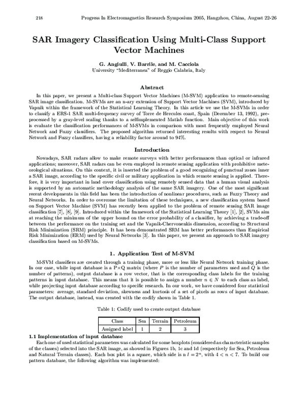(PDF) SAR Imagery Classification using Multi-class Support Vector Machines