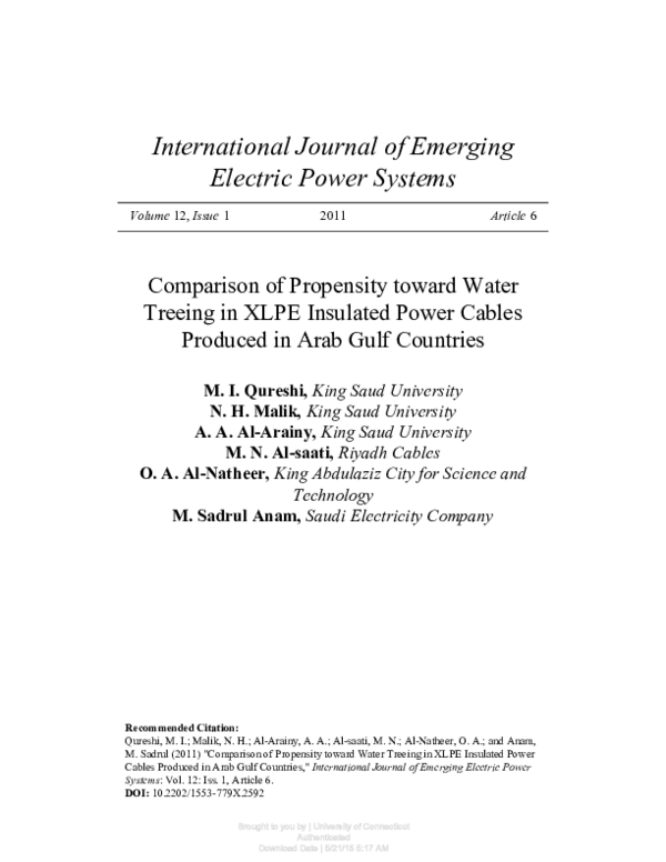 Pdf Comparison Of Propensity Toward Water Treeing In Xlpe Insulated Power Cables Produced In