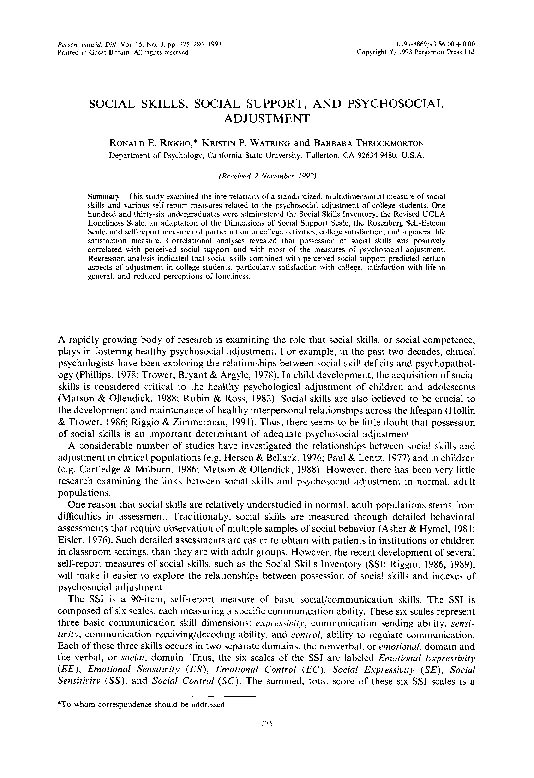 (PDF) Social skills, social support, and psychosocial adjustment