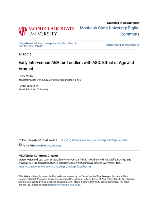 (PDF) Early Intervention ABA for Toddlers with ASD: Effect of Age and ...