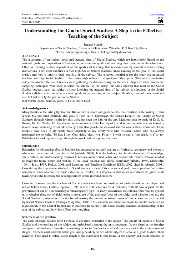 (PDF) Understanding the Goal of Social Studies: A Step to the Effective ...