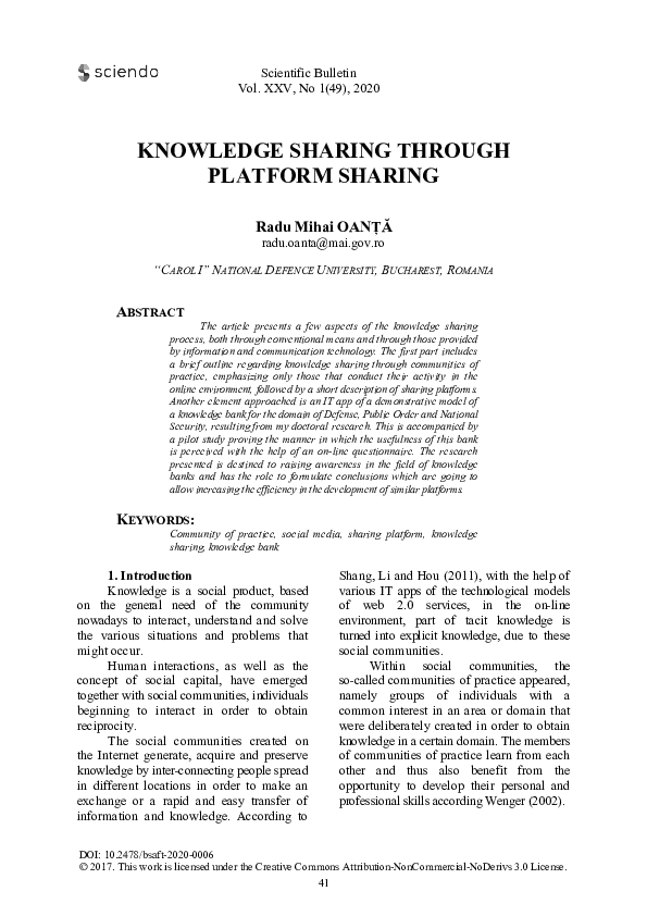 (PDF) Knowledge Sharing Through Platform Sharing