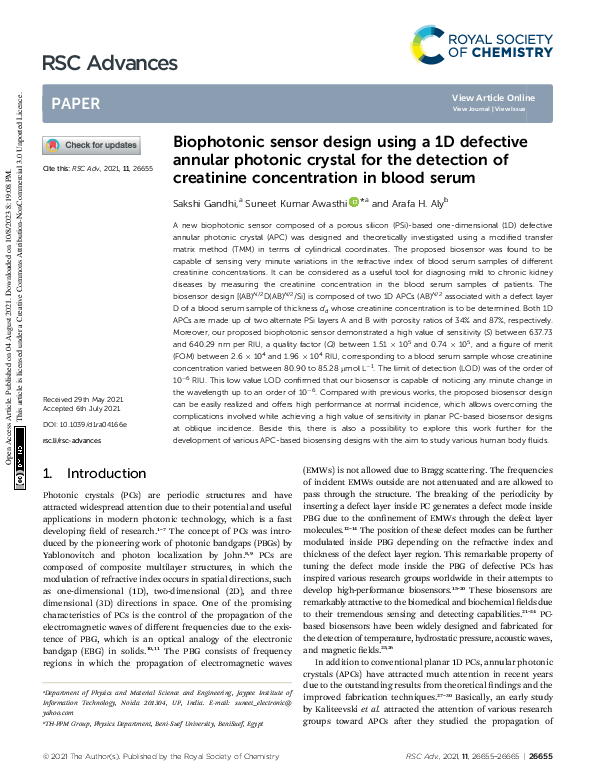 (PDF) Biophotonic sensor design using a 1D defective annular photonic ...