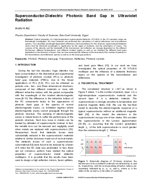 (PDF) Superconductor-Dielectric Photonic Band Gap in Ultraviolet Radiation