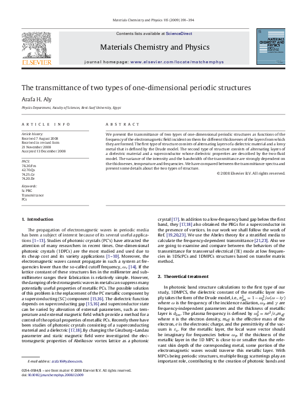 Pdf The Transmittance Of Two Types Of One Dimensional Periodic Structures