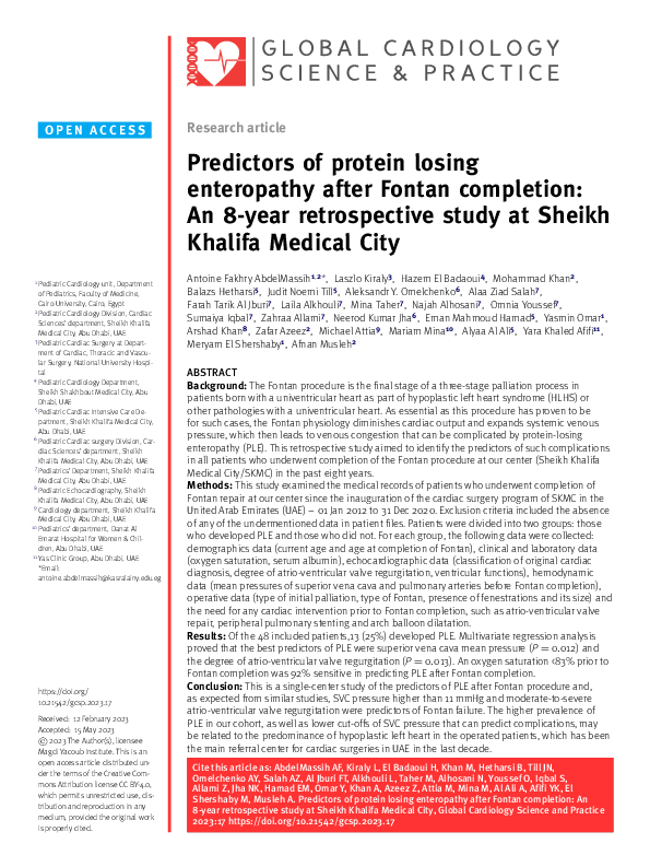 (PDF) Predictors of protein losing enteropathy after Fontan completion: An 8-year retrospective ...