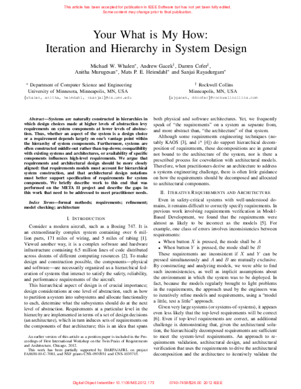 (PDF) Your "What" Is My "How": Iteration and Hierarchy in System Design