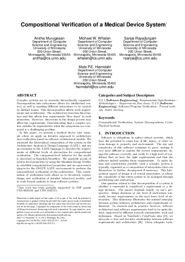 (PDF) Compositional verification of a medical device system