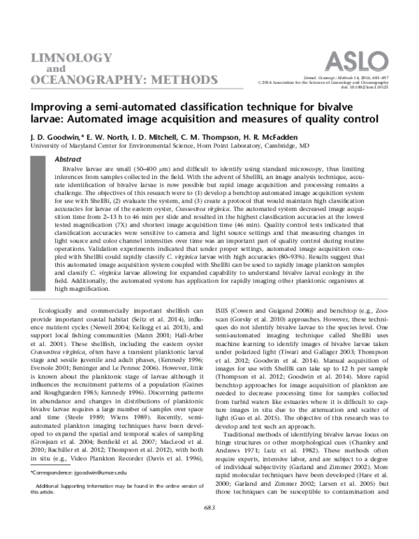 (PDF) Improving a semi-automated classification technique for bivalve larvae: Automated image ...