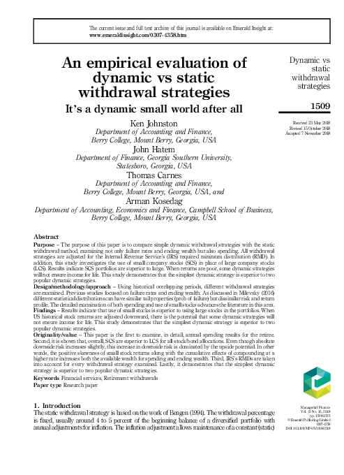 (PDF) An empirical evaluation of dynamic vs static withdrawal strategies
