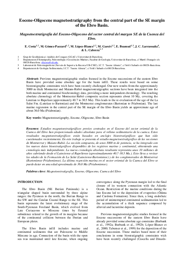 (PDF) Eocene-Oligocene magnetostratigraphy from the central part of the ...