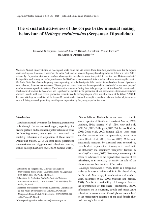 (PDF) The sexual attractiveness of the corpse bride : unusual mating ...