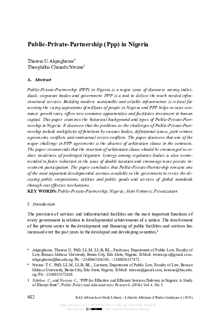 (PDF) Public-Private-Partnership (Ppp) in Nigeria