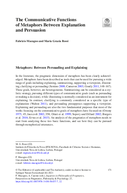 (PDF) The Communicative Functions of Metaphors Between Explanation and Persuasion