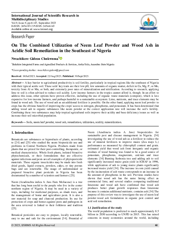 (PDF) On The Combined Utilization of Neem Leaf Powder and Wood Ash in ...