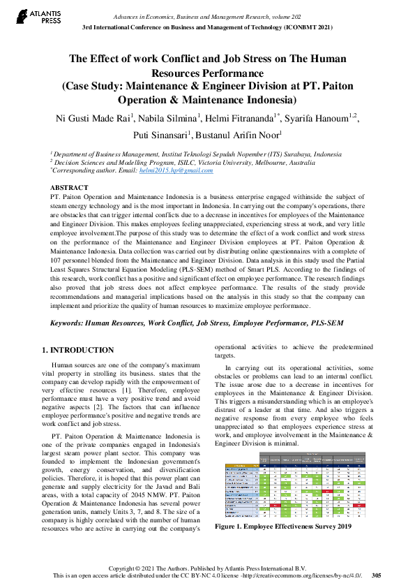 (PDF) The Effect of work Conflict and Job Stress on The Human Resources Performance (Case Study ...