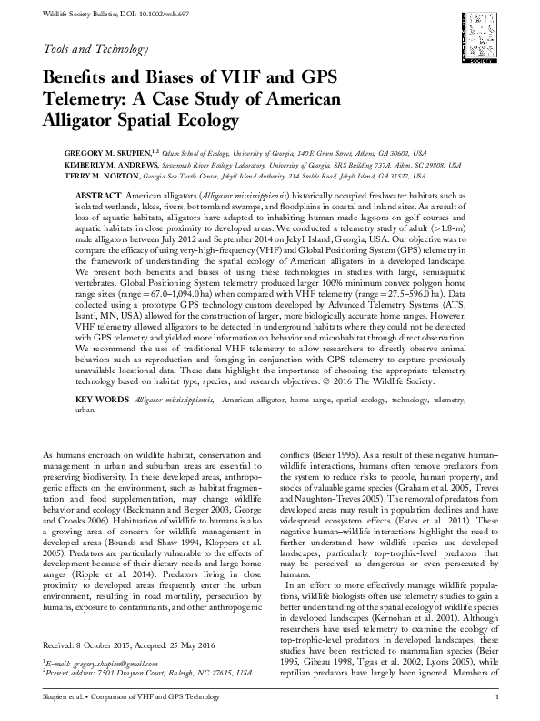 (PDF) Benefits and biases of VHF and GPS telemetry: A case study of ...