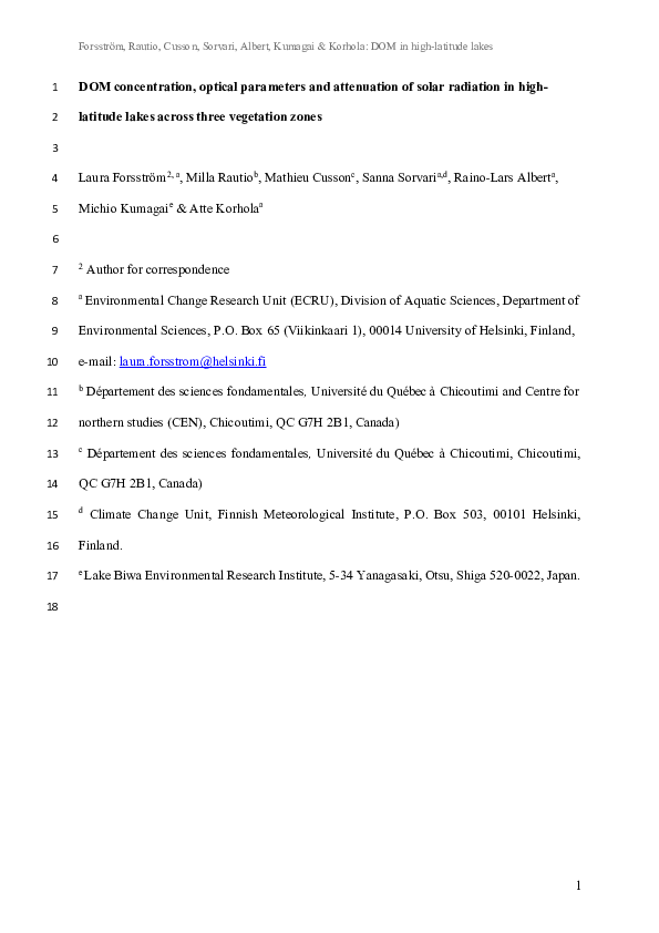 (PDF) Dissolved organic matter concentration, optical parameters and attenuation of solar ...