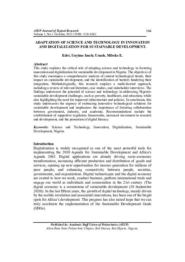 (PDF) ADAPTATION OF SCIENCE AND TECHNOLOGY IN INNOVATION AND ...