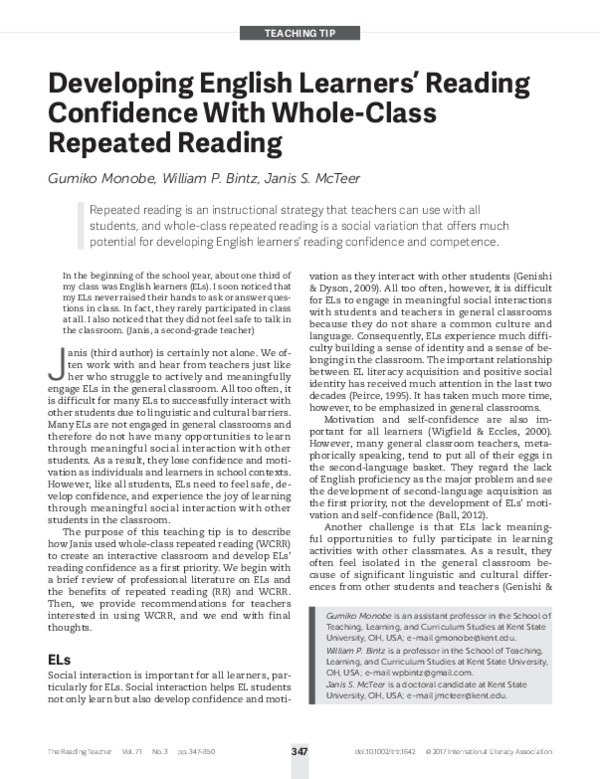 (PDF) Developing English Learners’ Reading Confidence With Whole-Class ...
