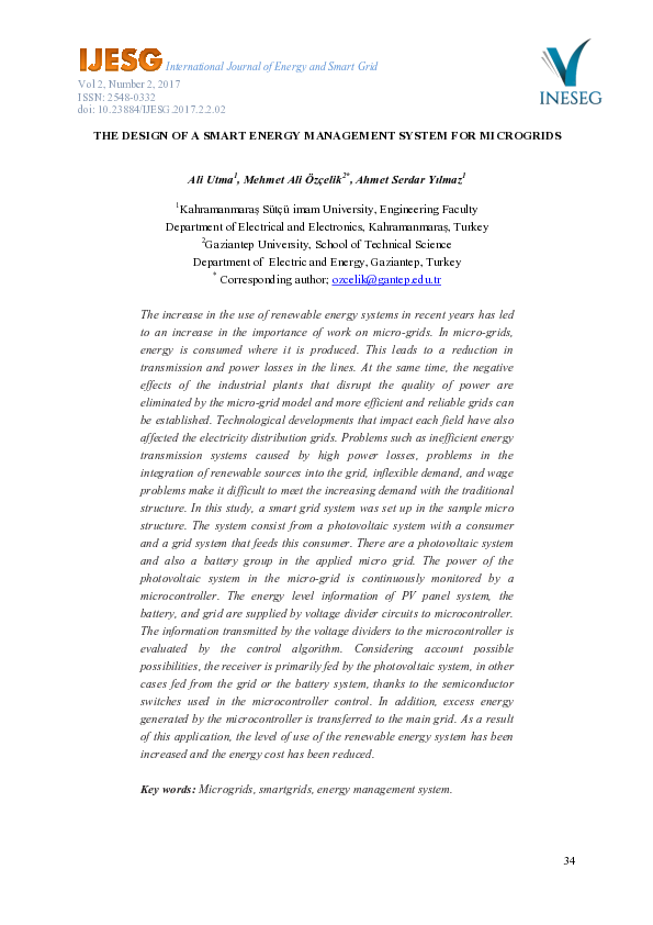 (PDF) The Design of a Smart Energy Management System for Microgrids