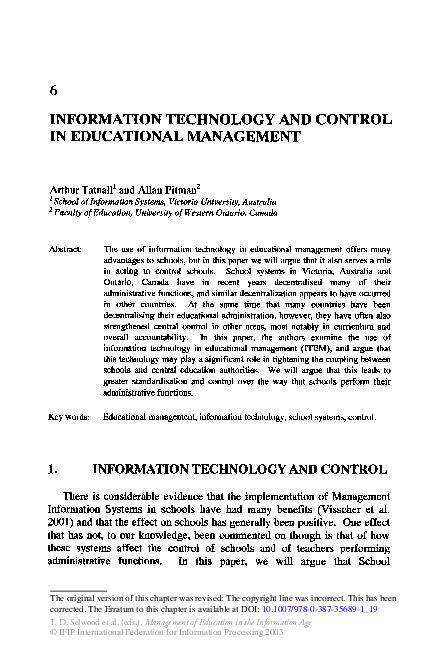 (PDF) Information Technology and Control in Educational Management