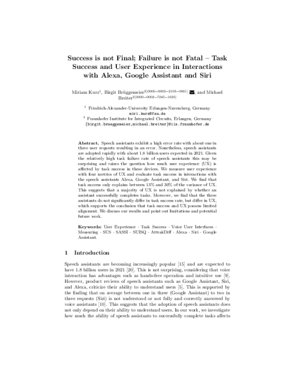 (PDF) Success is not Final; Failure is not Fatal – Task Success and User Experience in ...