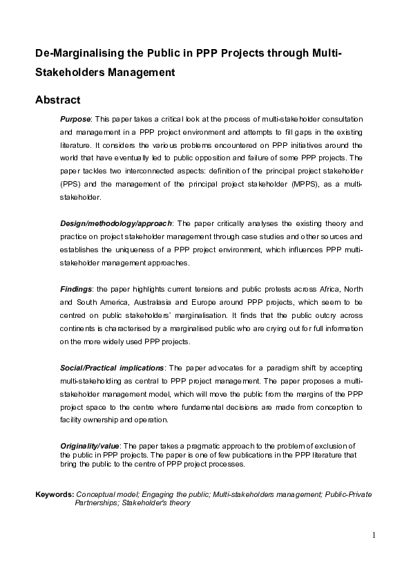 (DOC) De-marginalising the public in PPP projects through multi ...